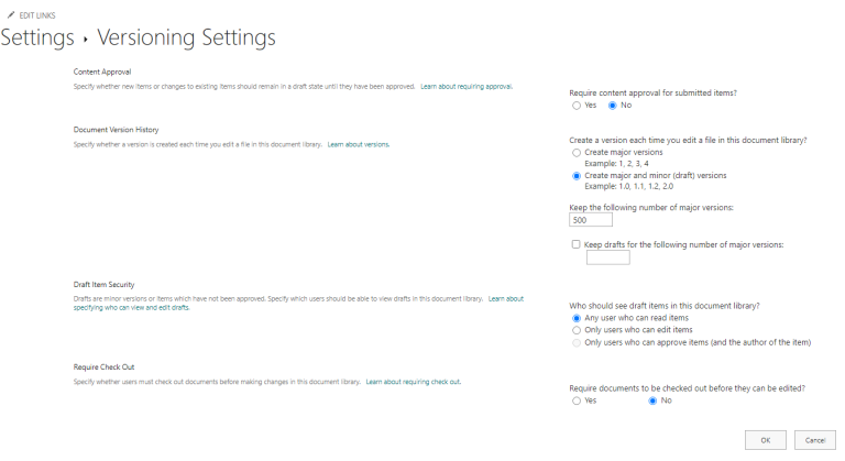 Description of the Version Settings in SharePoint Online – Running ...